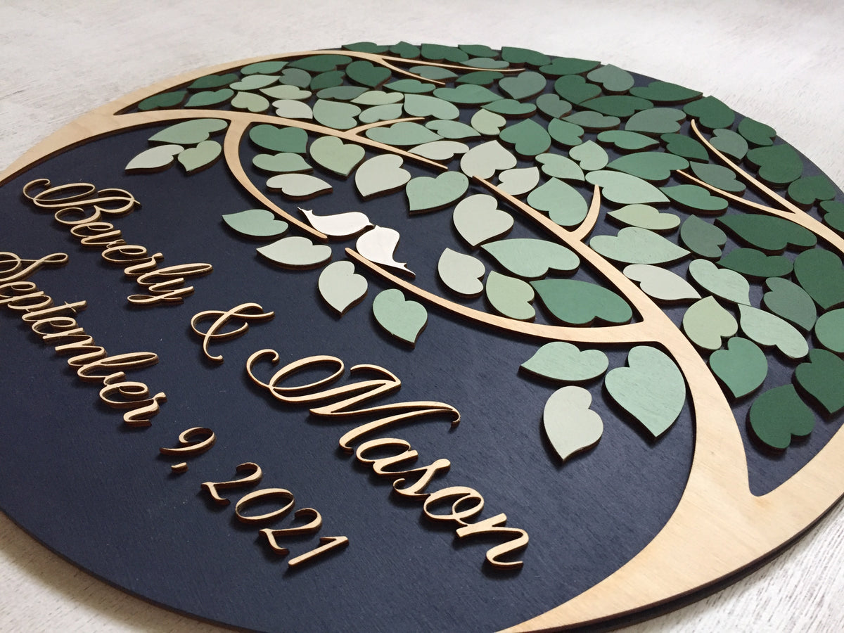 Custom guest book alternative round sign with tree of life and dark gr ...