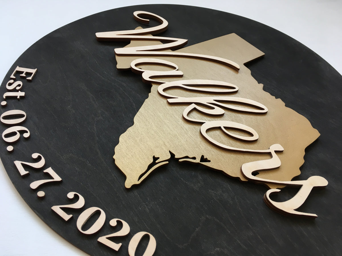 Custom US state last name sign, family name sign for newlyweds, housew ...